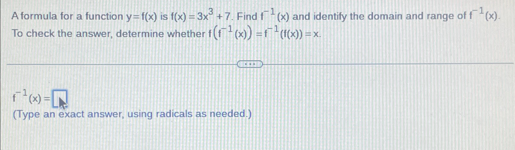Solved A formula for a function y=f(x) ﻿is f(x)=3x3+7. ﻿Find | Chegg.com