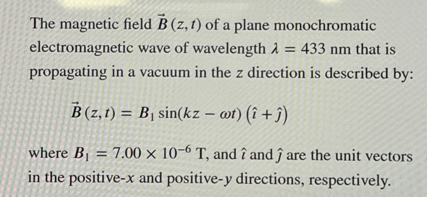 Solved The magnetic field vec(B)(z,t) ﻿of a plane | Chegg.com