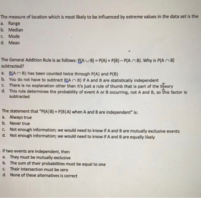 Solved The measure of location which is most likely to be | Chegg.com