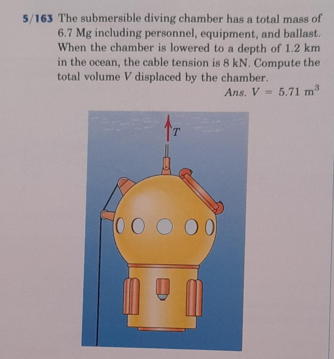 Solved 5/163 The submersible diving chamber has a total mass | Chegg.com