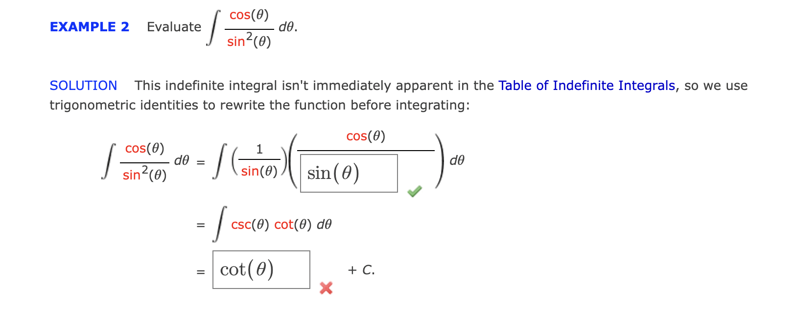 Solved EXAMPLE 2 ﻿Evaluate ∫﻿﻿cos(θ)sin2(θ)dθ.SOLUTION This | Chegg.com