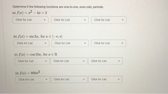 Solved Determine if the following functions are one-to-one, | Chegg.com