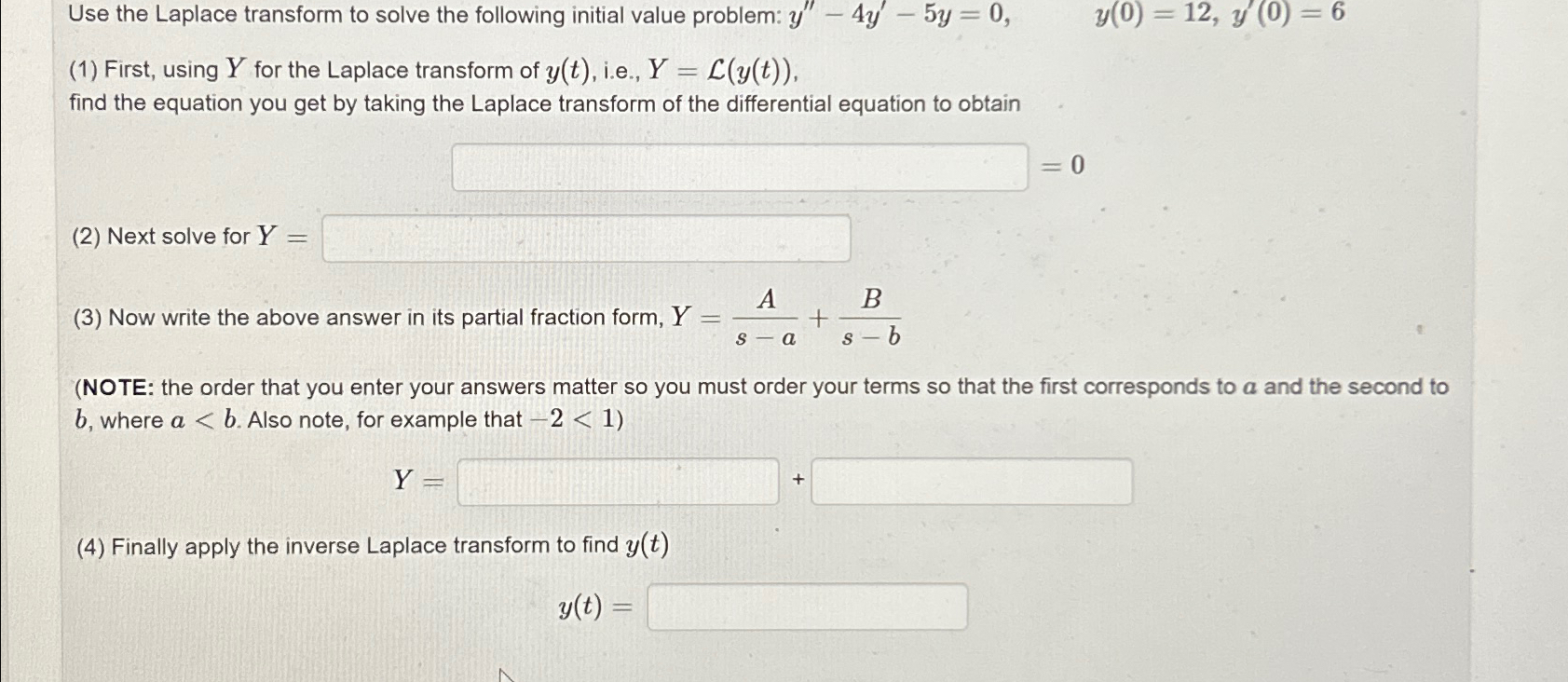 Use the Laplace transform to solve the following | Chegg.com