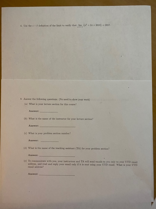Solved 5. Use the e-8 definition of the limit to verify that | Chegg.com