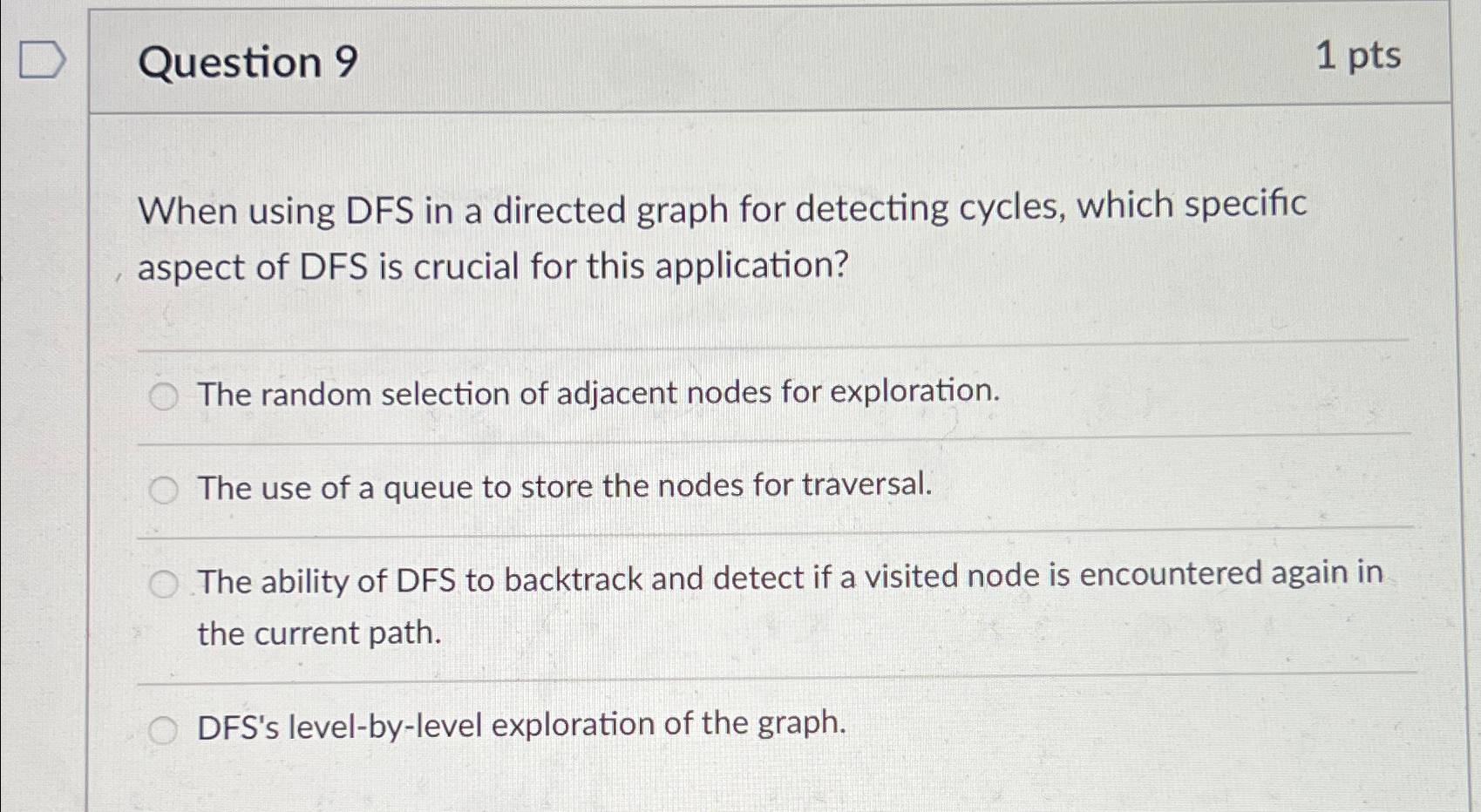 Solved Question 91ptsWhen using DFS in a directed graph for | Chegg.com