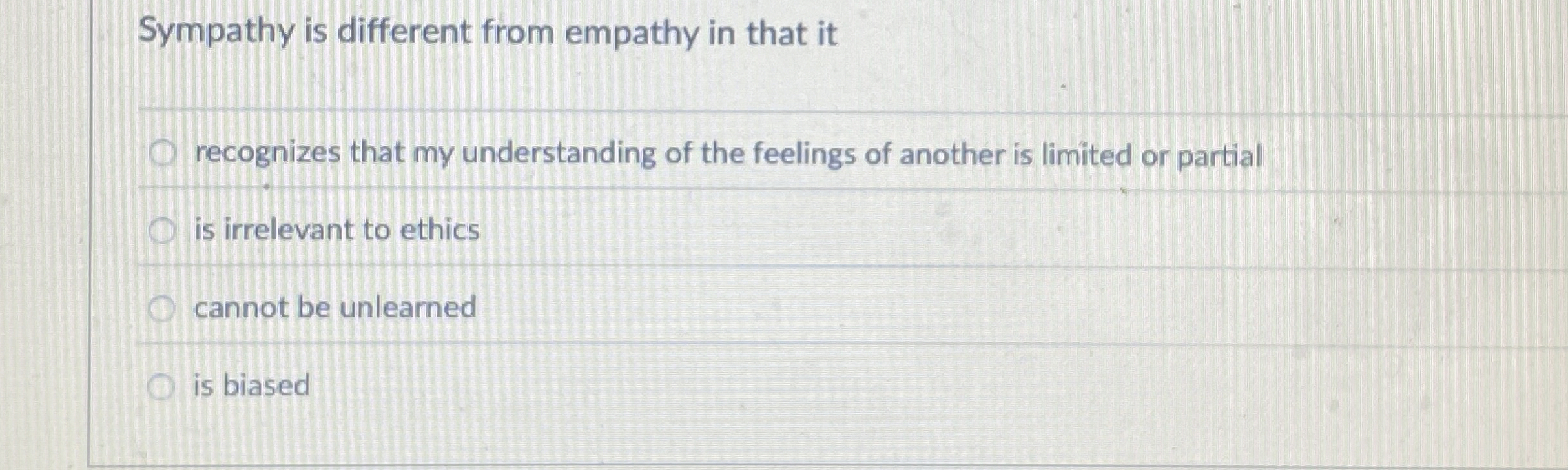 Solved Sympathy is different from empathy in that it | Chegg.com