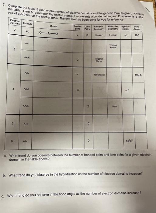 Solved 7 Complete The Table Based On The Number Of