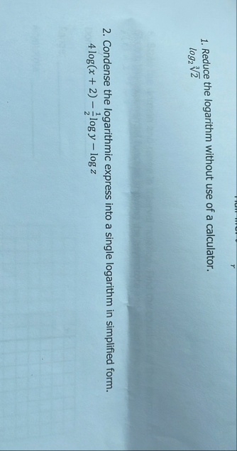 Solved Reduce the logarithm without use of a | Chegg.com