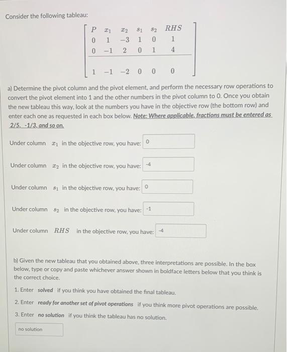 Solved Consider the following tableau: | Chegg.com