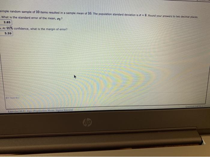 Solved Simple random sample of 10 items resulted in a sample | Chegg.com