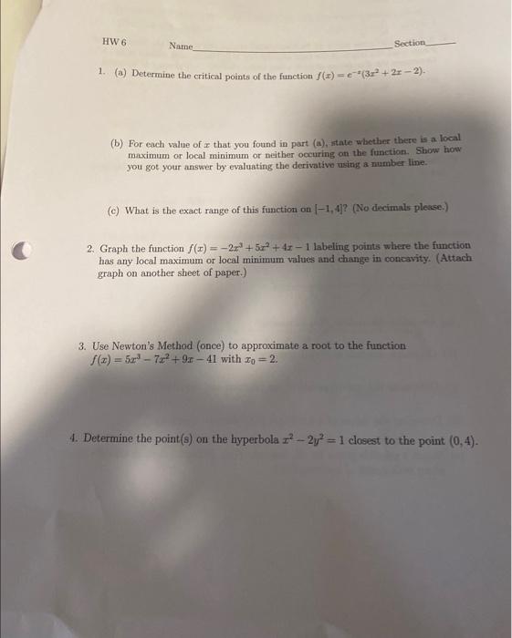 Solved HW 6 Narne Section 1. (a) Determine the critical | Chegg.com Solved HW 6 Narne Section 1. (a) Determine the critical | Chegg.com