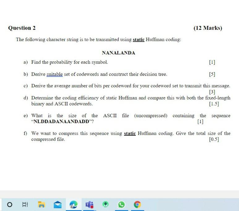 Question 2 (12 Marks) The following character string | Chegg.com