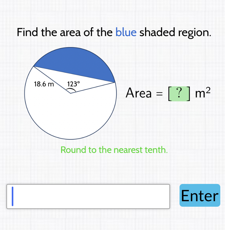 Solved Find the area of the blue shaded region.Round to the | Chegg.com