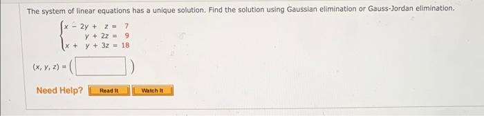 Solved The system of linear equations has a unique solution. | Chegg.com