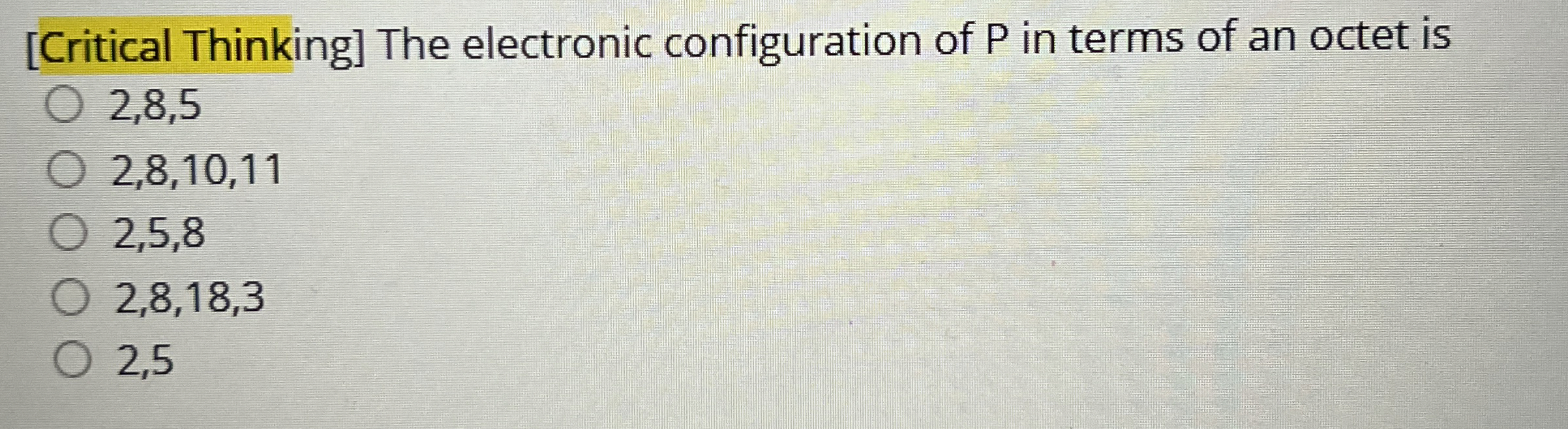 Solved [Critical Thinking] ﻿The electronic configuration of | Chegg.com