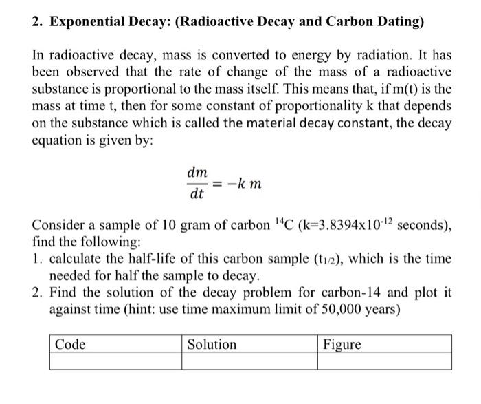 2. Exponential Decay: (Radioactive Decay and Carbon | Chegg.com