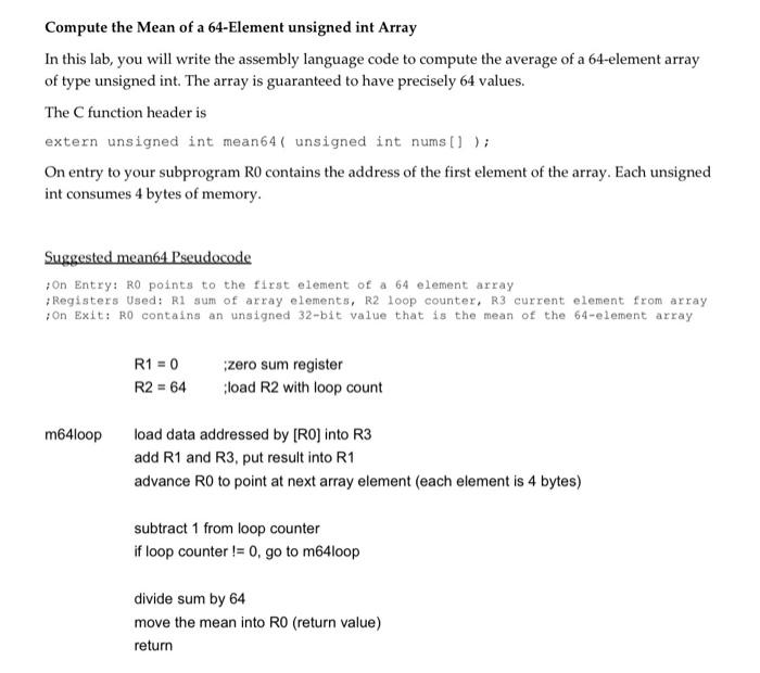 Solved Compute the Mean of a 64-Element unsigned int Array | Chegg.com
