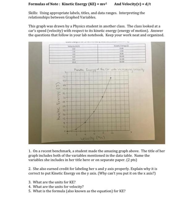 Solved Formulas of Note : Kinetic Energy (KE)=mv2 And | Chegg.com