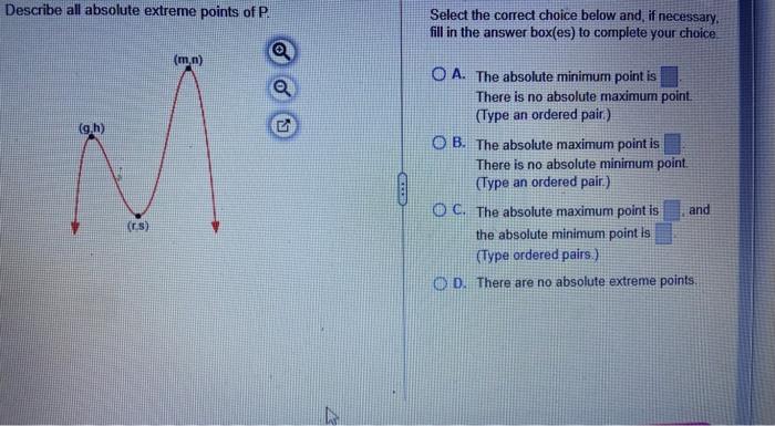 Solved Describe all absolute extreme points of P. Select the | Chegg.com