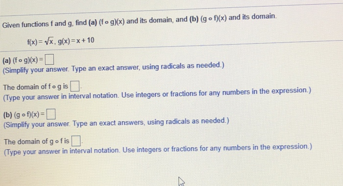Solved Given Functions Fand G Find A Fog X And Its
