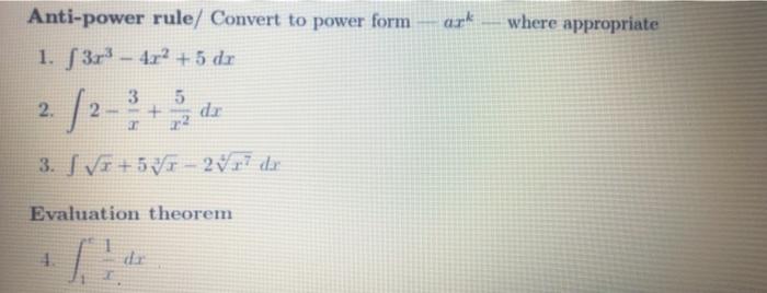 Solved ark where appropriate Anti-power rule/ Convert to | Chegg.com