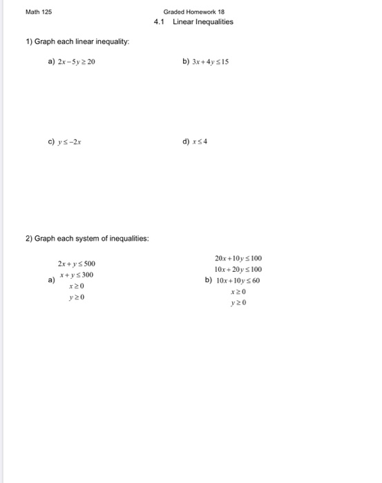 Solved Math 125 Graded Homework 18 4.1 Linear Inequalities | Chegg.com