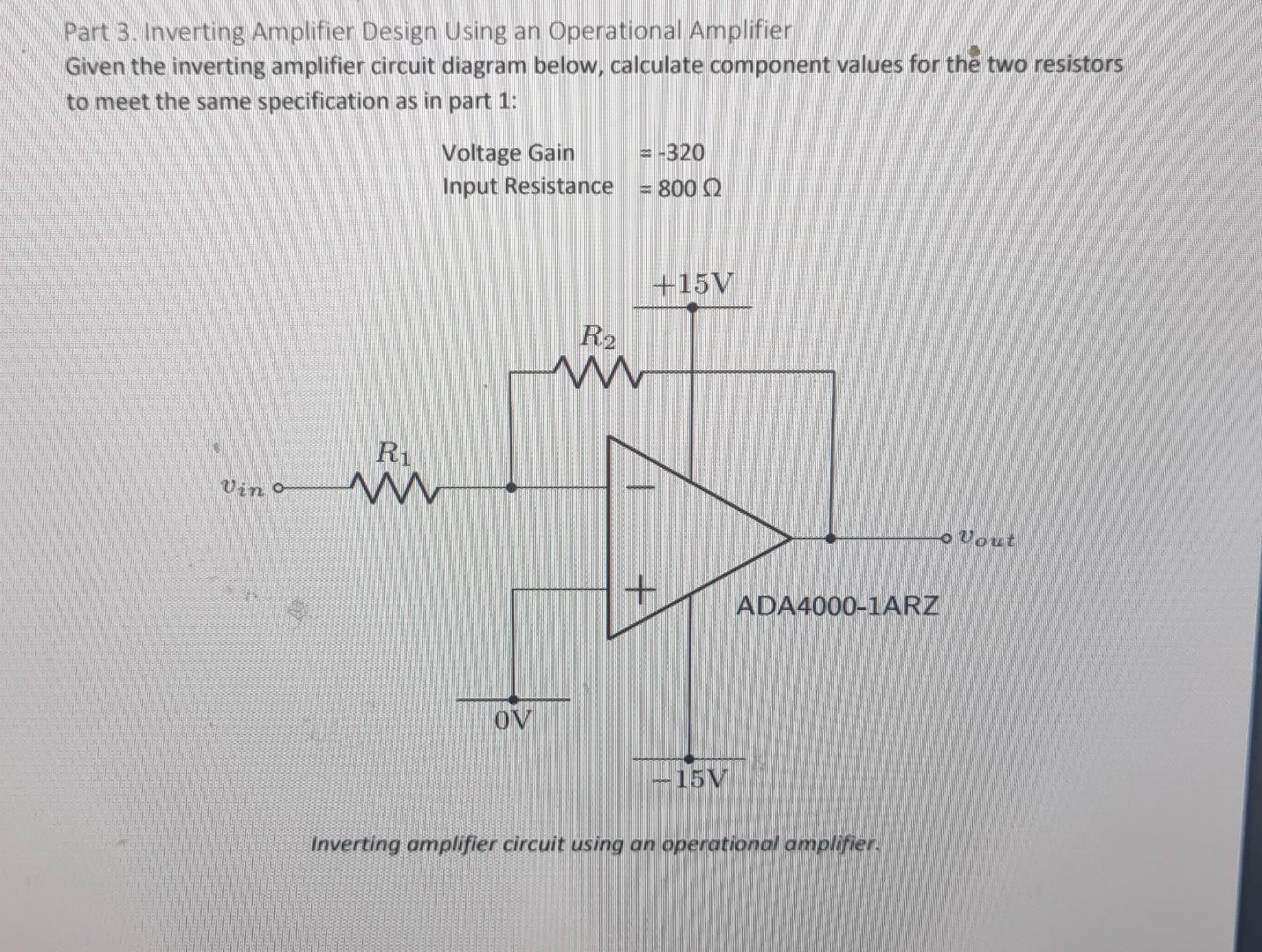 Solved Part 3. Inverting Amplifier Design Using an | Chegg.com