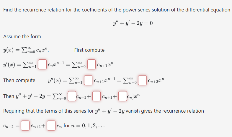Find the recurrence relation for the coefficients of | Chegg.com