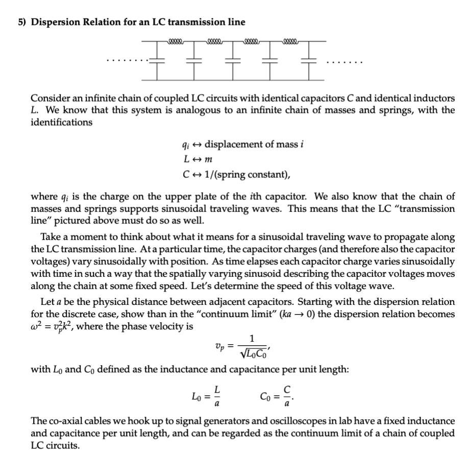 Solved Dispersion Relation for an LC transmission | Chegg.com