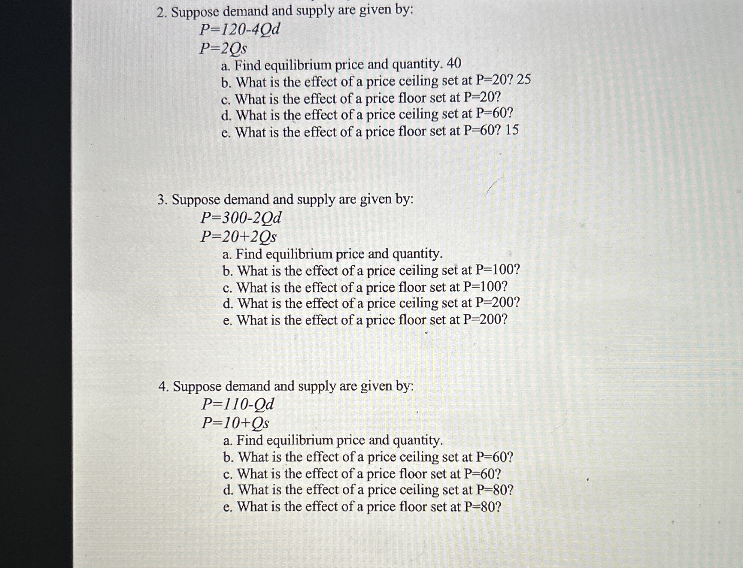 Solved Suppose demand and supply are given | Chegg.com
