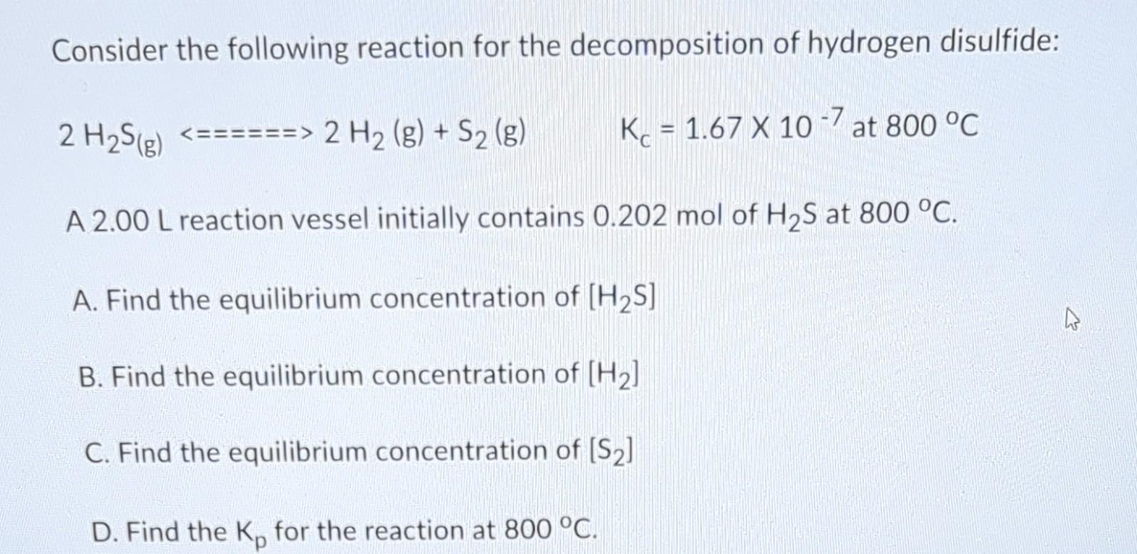 Solved Consider the following reaction for the decomposition | Chegg.com