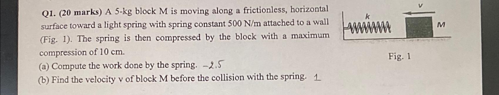 Solved Q1. (20 ﻿marks) ﻿A 5-kg block M is moving along a | Chegg.com