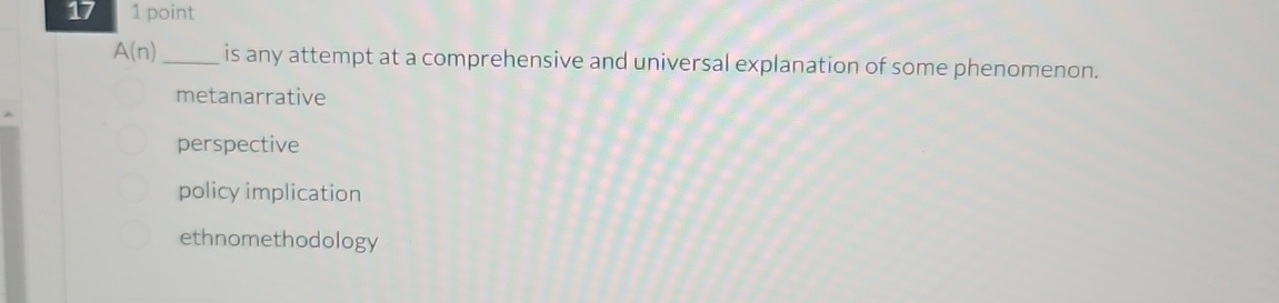 Solved 171 ﻿pointA(n)is any attempt at a comprehensive and | Chegg.com
