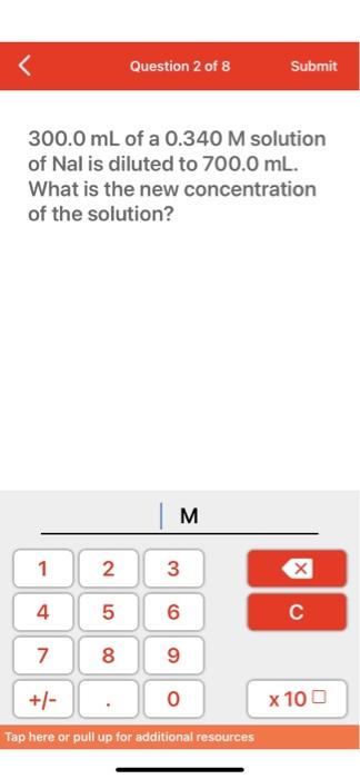 Solved 300.0 mL of a 0.340M solution of Nal is diluted to | Chegg.com