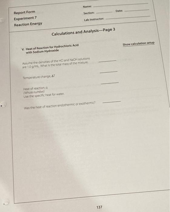 Name: Sections Date: Report Form Experiment 7 | Chegg.com