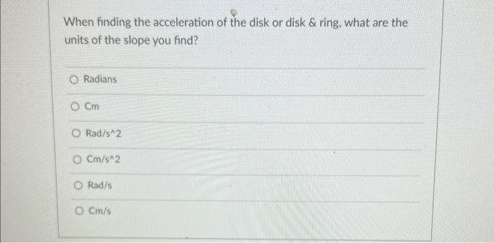 Solved When finding the acceleration of the disk what data | Chegg.com