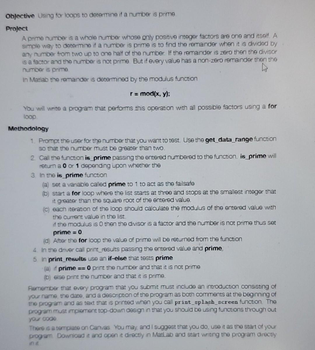 Solved Objective Using for loops to determine if a number is | Chegg.com