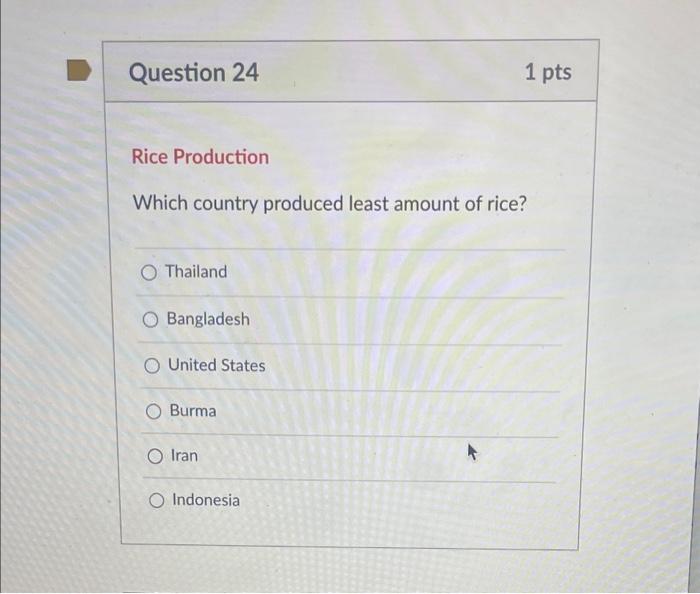 Solved Use the information below for the Rice Production | Chegg.com