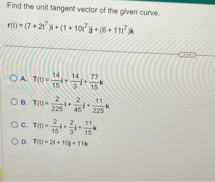 Solved Find the unit tangent vector of the given curve. | Chegg.com