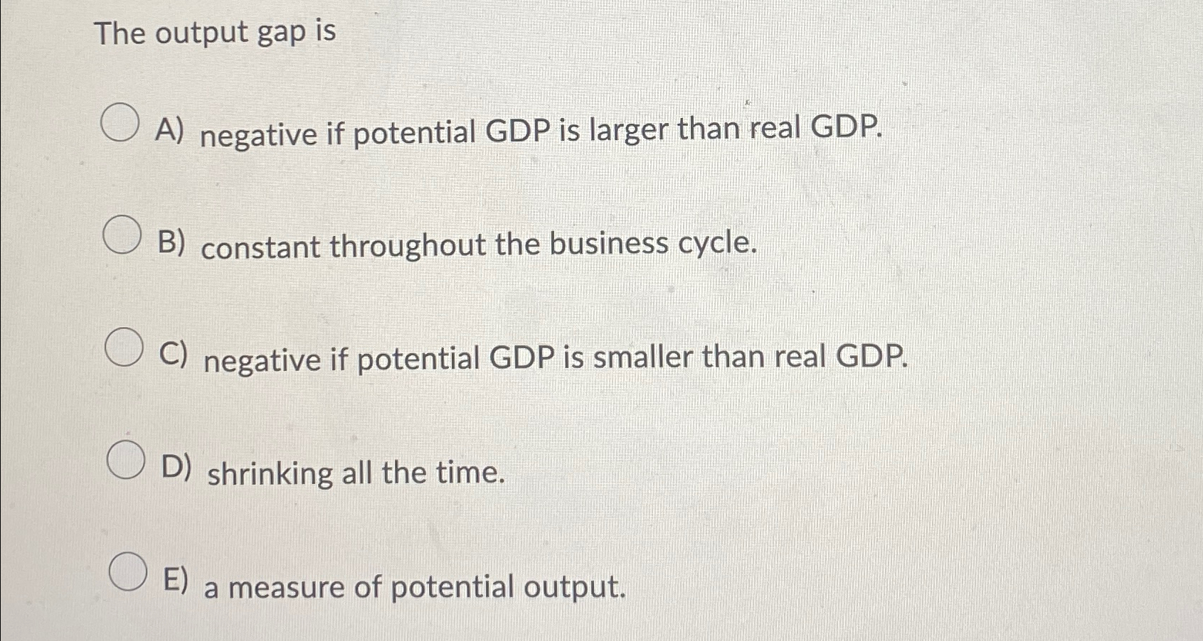 Solved The output gap isA) ﻿negative if potential GDP is | Chegg.com