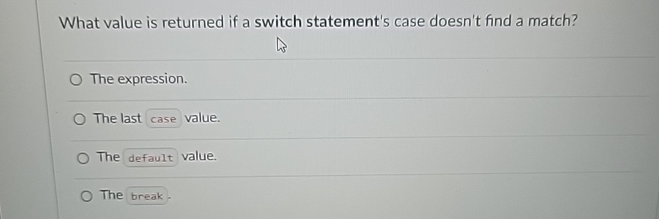 Solved What value is returned if a switch statement's case | Chegg.com