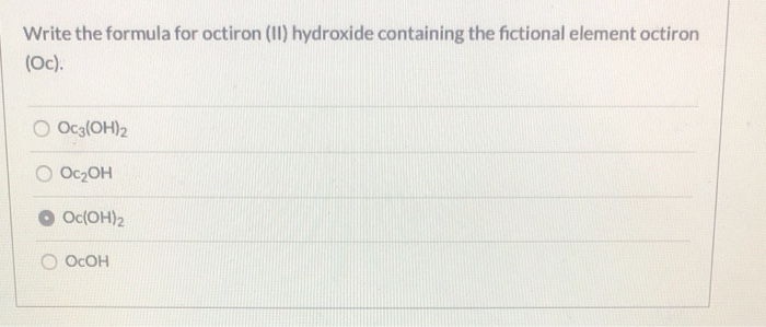 Solved Write the formula for octiron (II) hydroxide | Chegg.com
