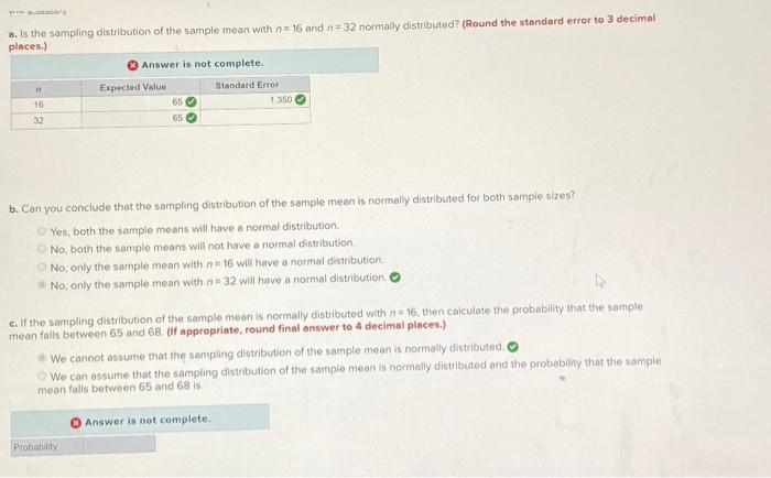 Solved a. Is the sampling distribution of the sample mean | Chegg.com