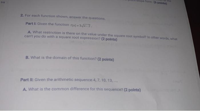 Solved ope form ( points) 2. For each function shown, answer | Chegg.com