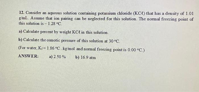 Solved 12. Consider an aqueous solution containing potassium | Chegg.com