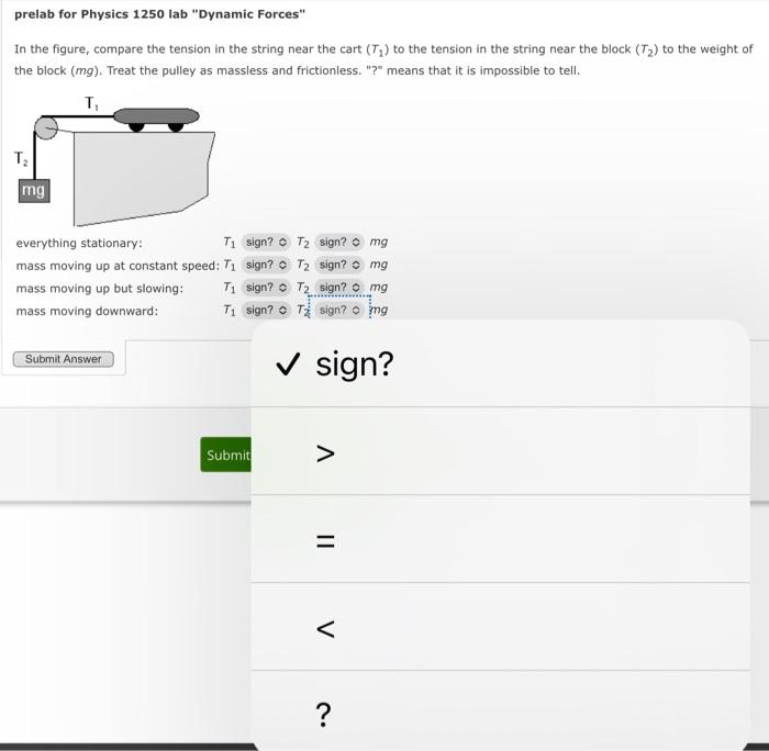 Solved prelab for Physics 1250 lab "Dynamic Forces" In the | Chegg.com