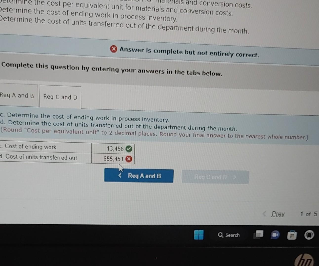 cost per equivalent unit for materials and conversion | Chegg.com