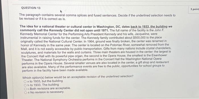 QUESTION 13 The paragraph contains several comma | Chegg.com
