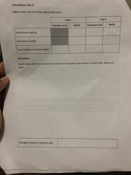 Calculations, Part A Data: (make sure to include | Chegg.com