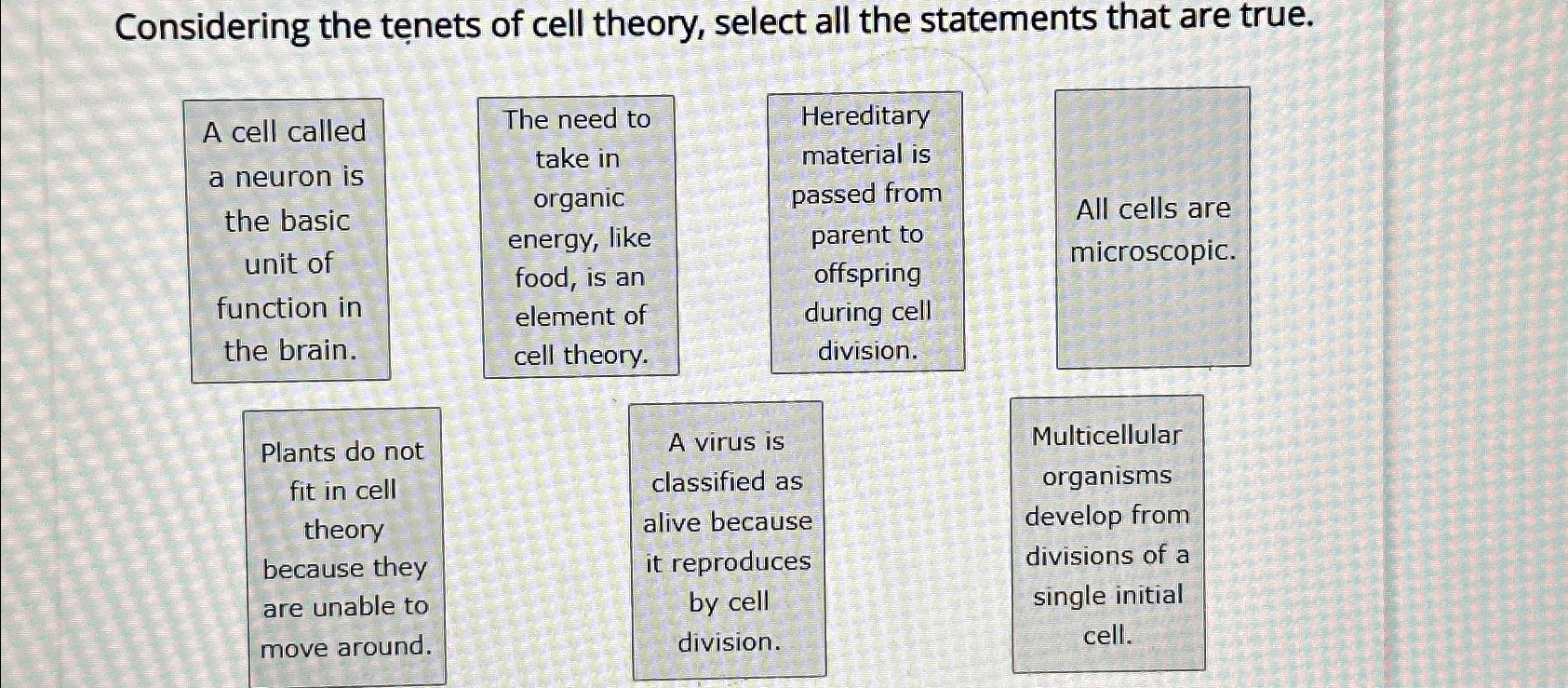 Solved Considering the tenets of cell theory, select all the | Chegg.com